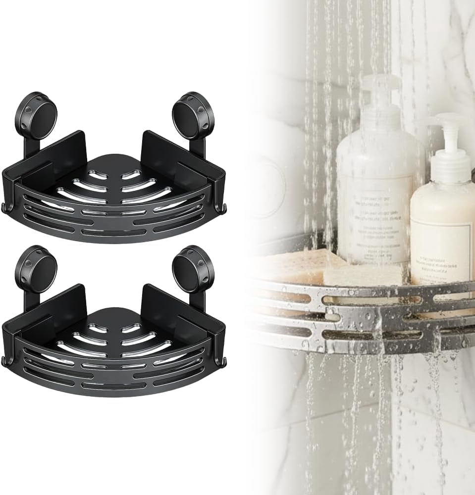 Triangle Suction Cup Corner Shelf, No Drilling Bathroom Storage Rack ...