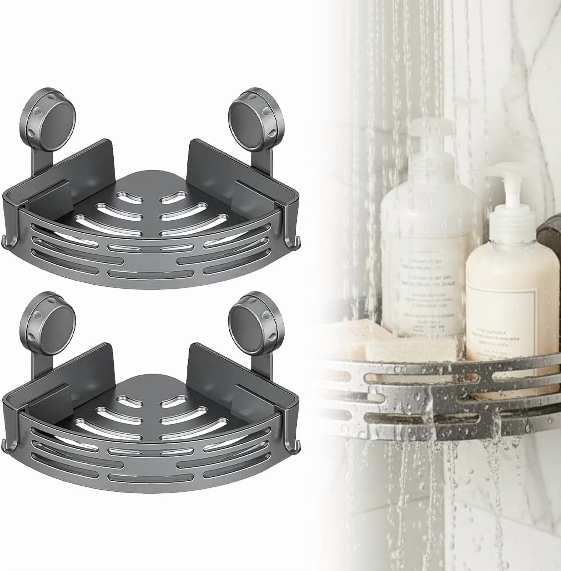 Triangle Suction Cup Corner Shelf, No Drilling Bathroom Storage Rack ...