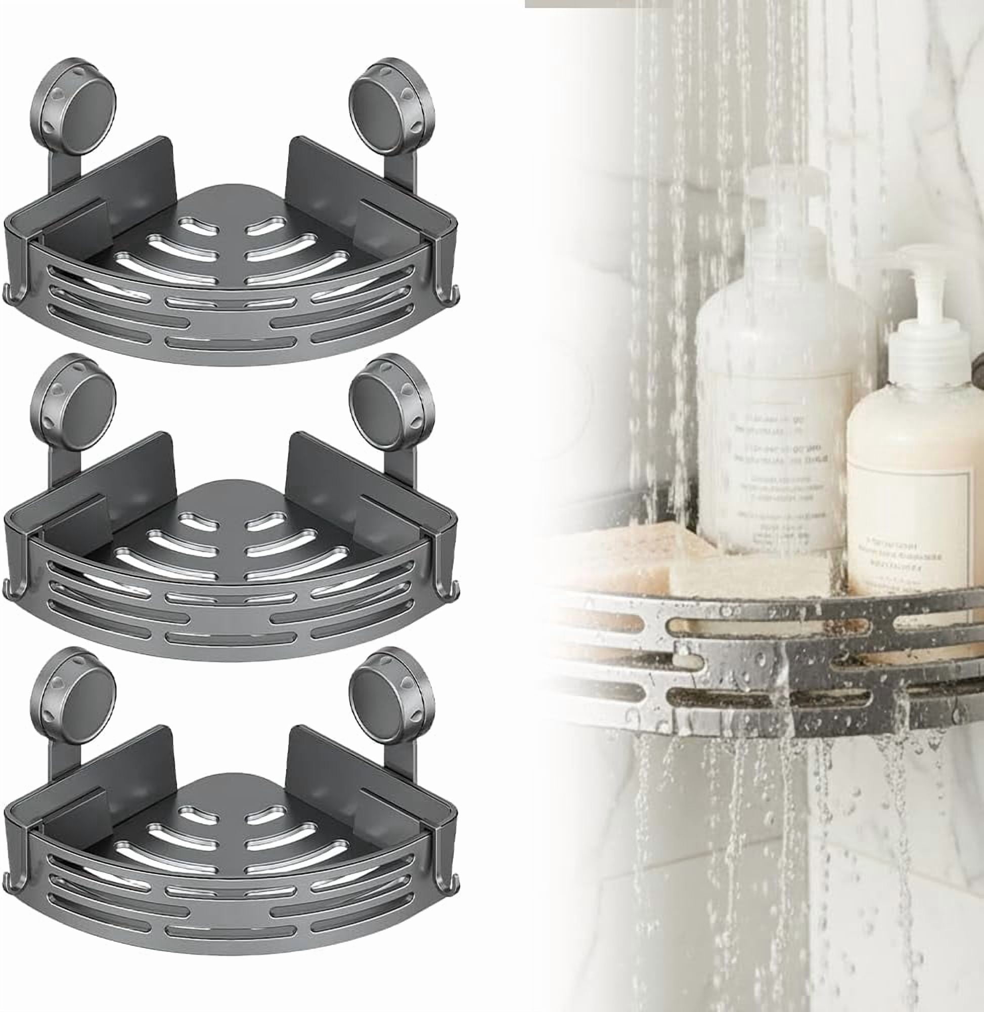 Triangle Suction Cup Corner Shelf, No Drilling Bathroom Storage Rack ...
