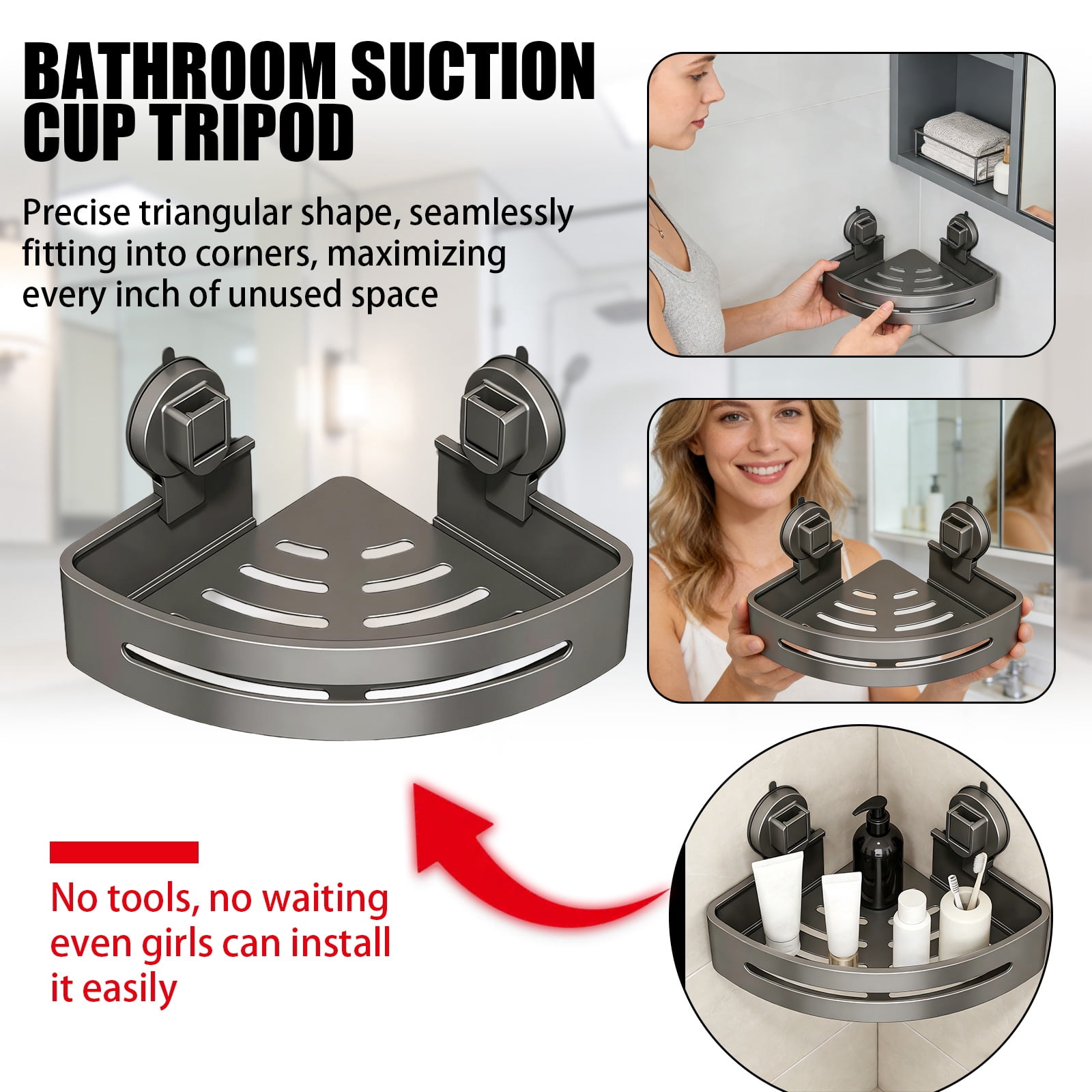Triangle Suction Cup Shower Caddy, 2026 New No Drill Bathroom Corner ...