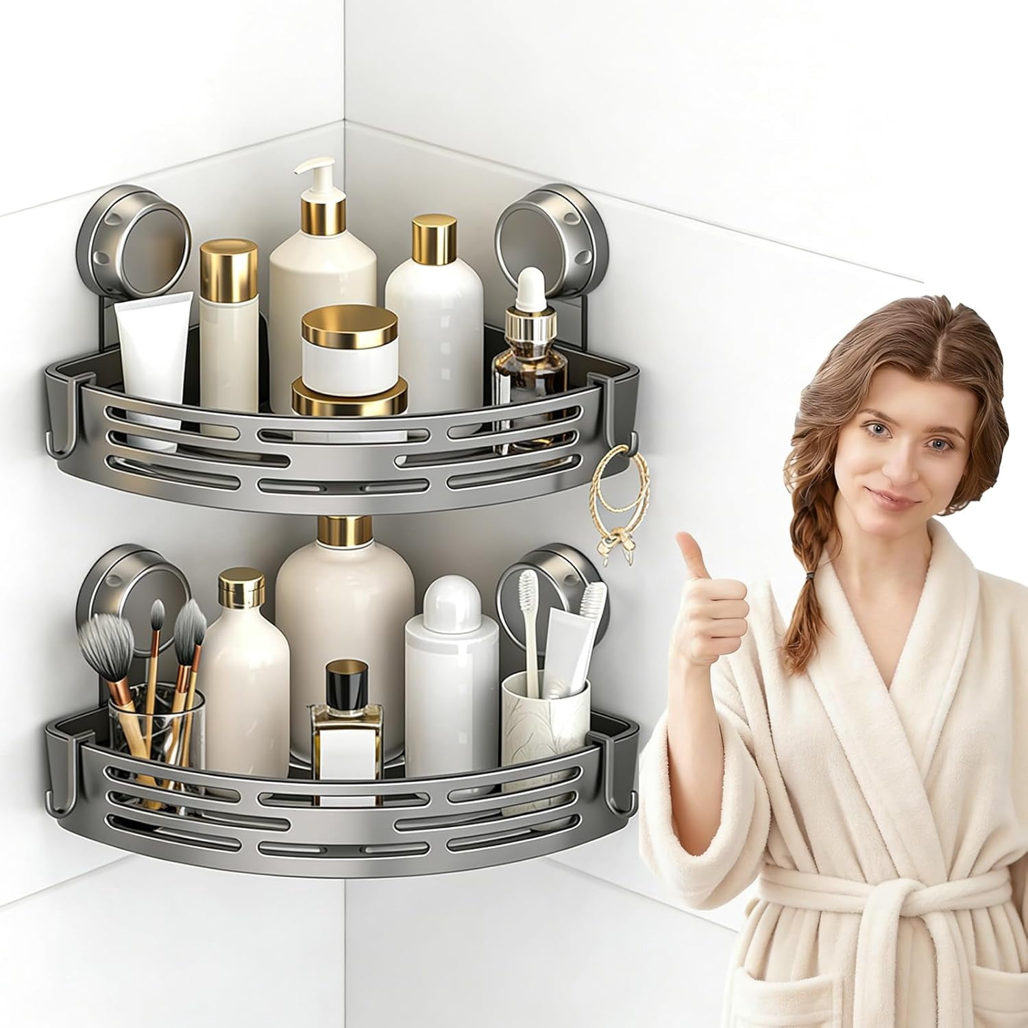 Triangle Suction Cup Shower Caddy, 2026 Upgraded No-Drill Triangle ...