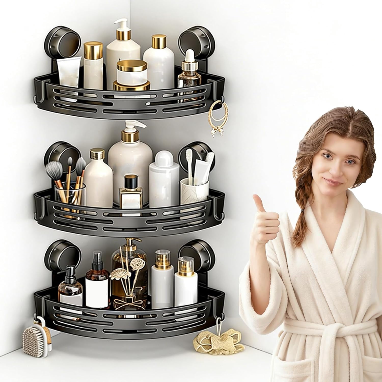 Triangle Suction Cup Shower Caddy, 2026 Upgraded No-Drill Triangle ...