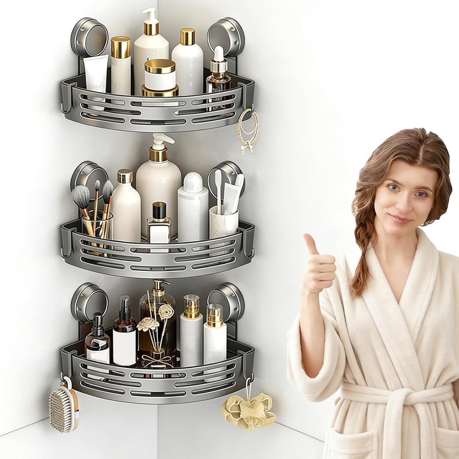 Triangle Suction Cup Shower Caddy, 2026 Upgraded No-Drill Triangle ...