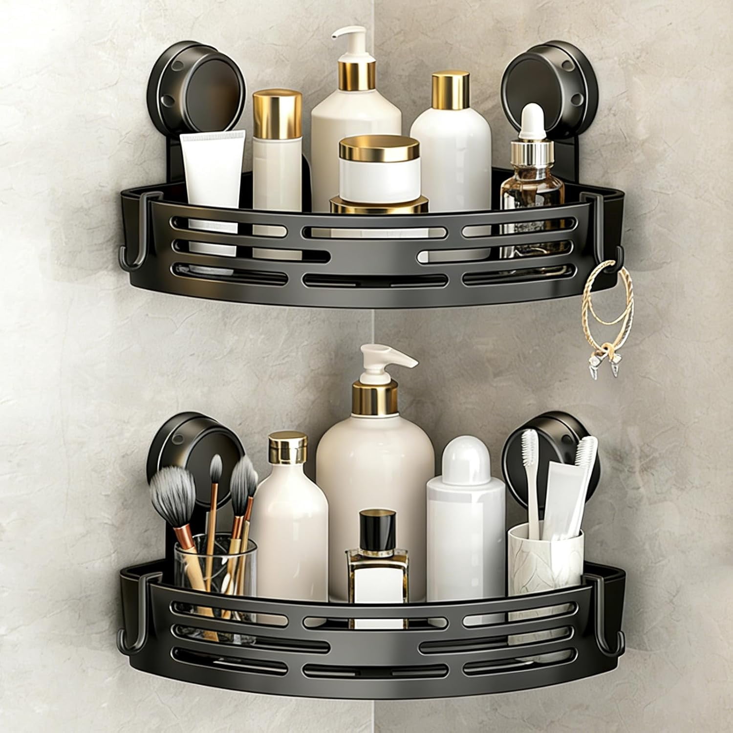 Triangle Suction Cup Shower Caddy, No-Drill Bathroom Corner Shelf ...