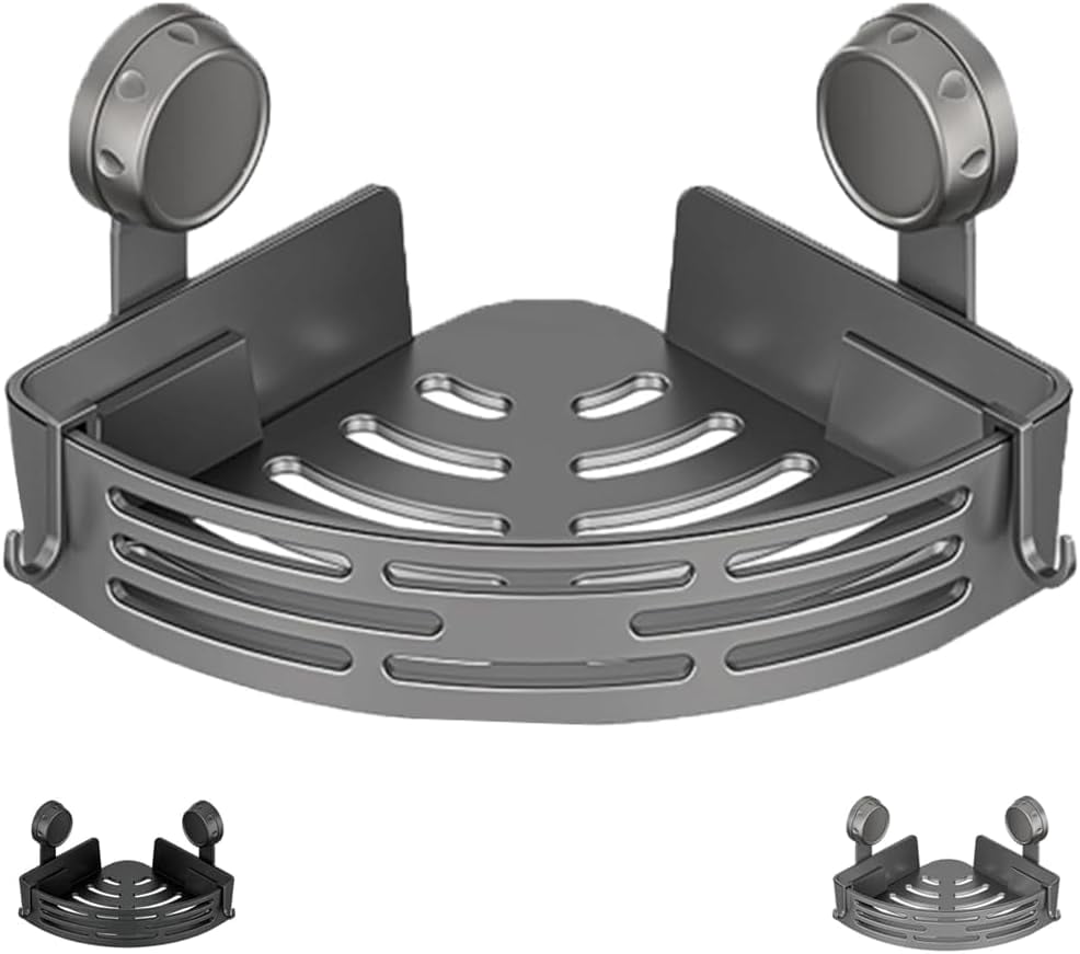 Triangle Suction Cup Shower Caddy, No-Drill Corner Shelf with Strong ...