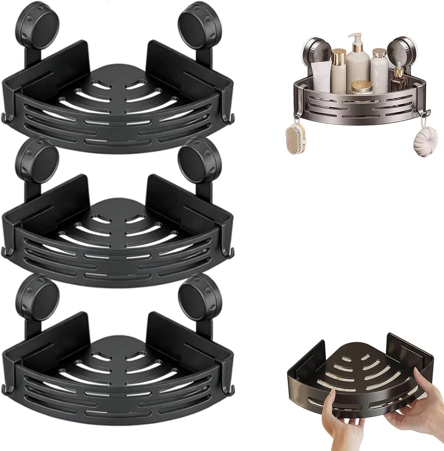 Triangle Suction Cup Shower Caddy, No Drilling Suction Cup Corner ...