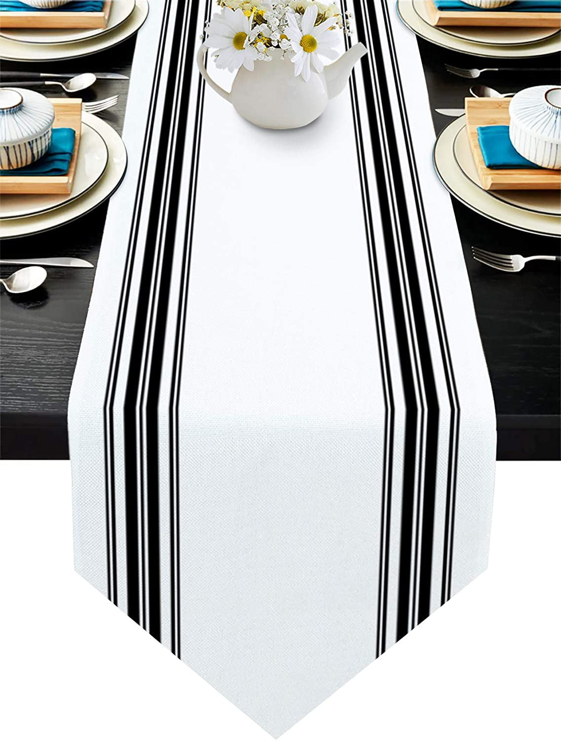 Triangle Table Runners Long Farm Black and White Stripes Dresser ...