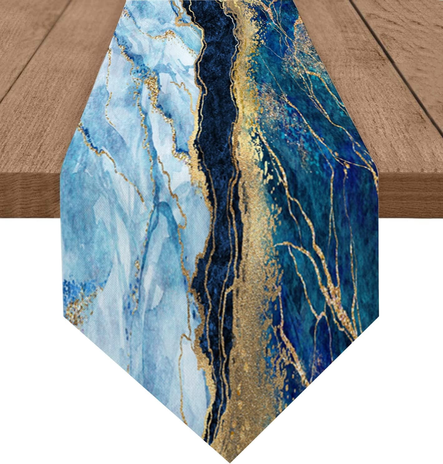 Triangle Table Runners Long Marble Navy Blue Dresser Scarves Table ...