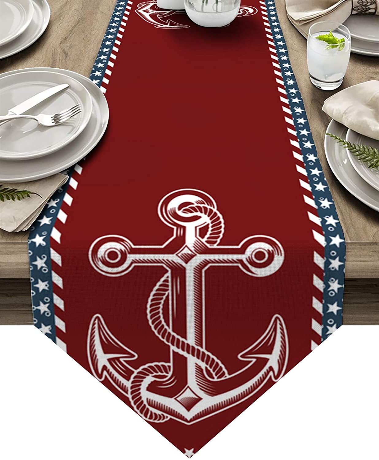 Triangle Table Runners Long Nautical Anchor American Star Dresser ...