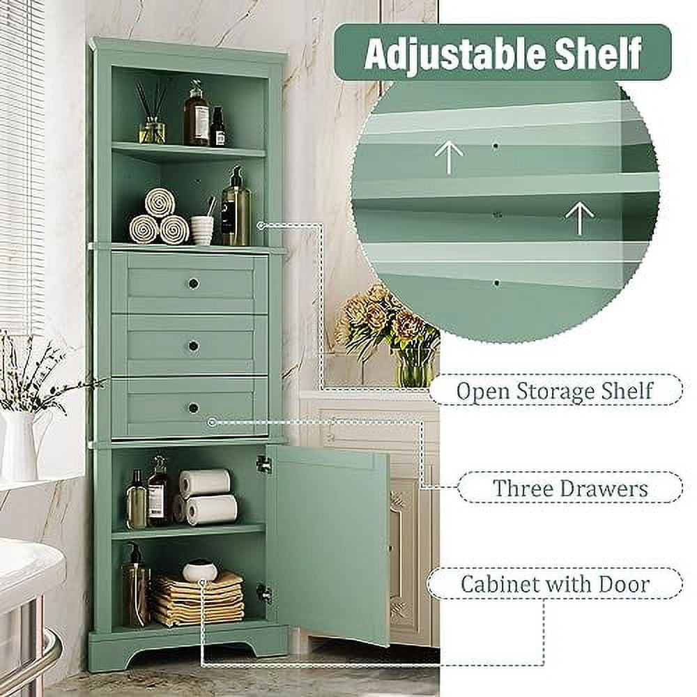 Triangle Tall Corner Cabinet with Doors and Shelves, Freestanding ...