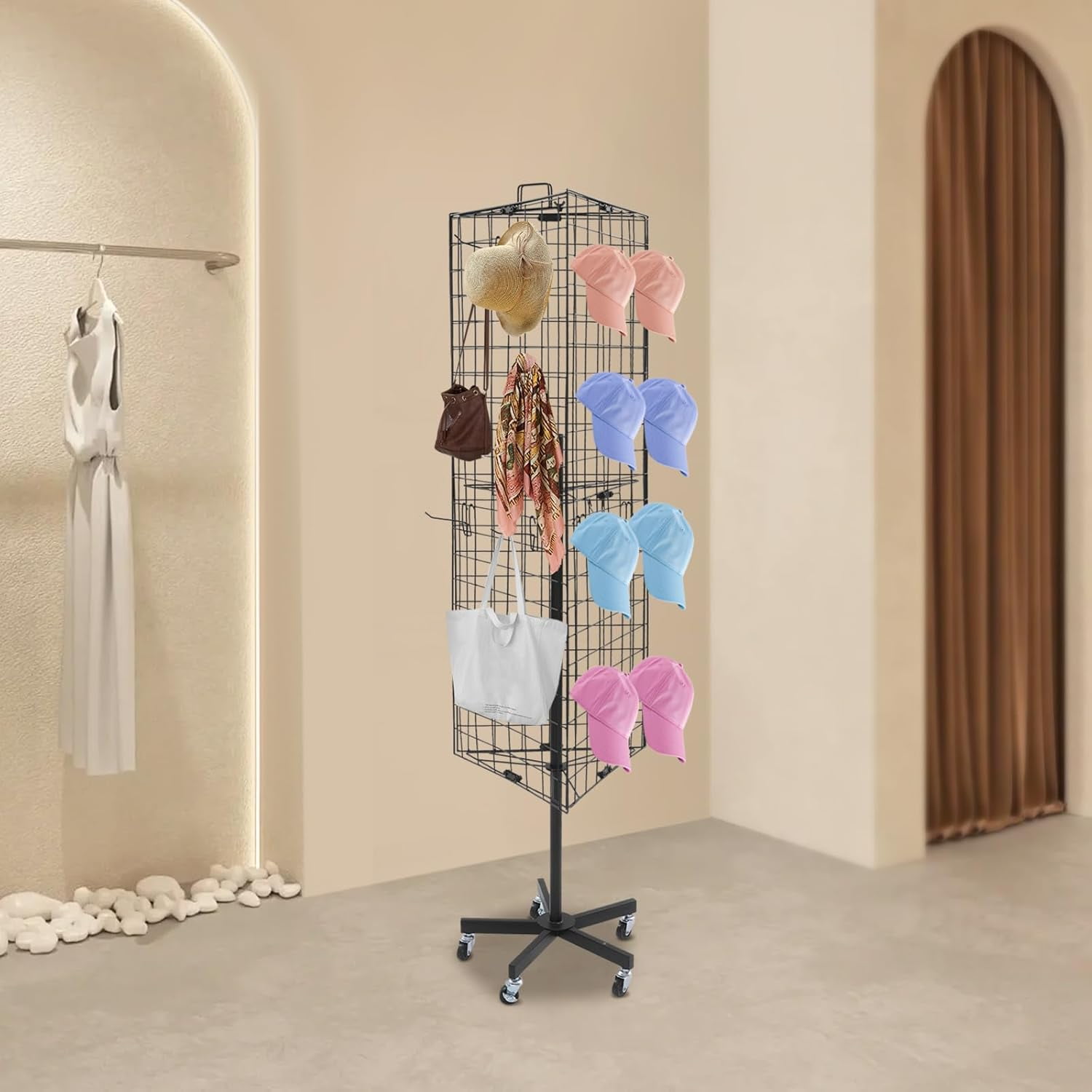 Triangle Wire Grid Panel Tower, Black Metal Craft Grid Wall Display ...