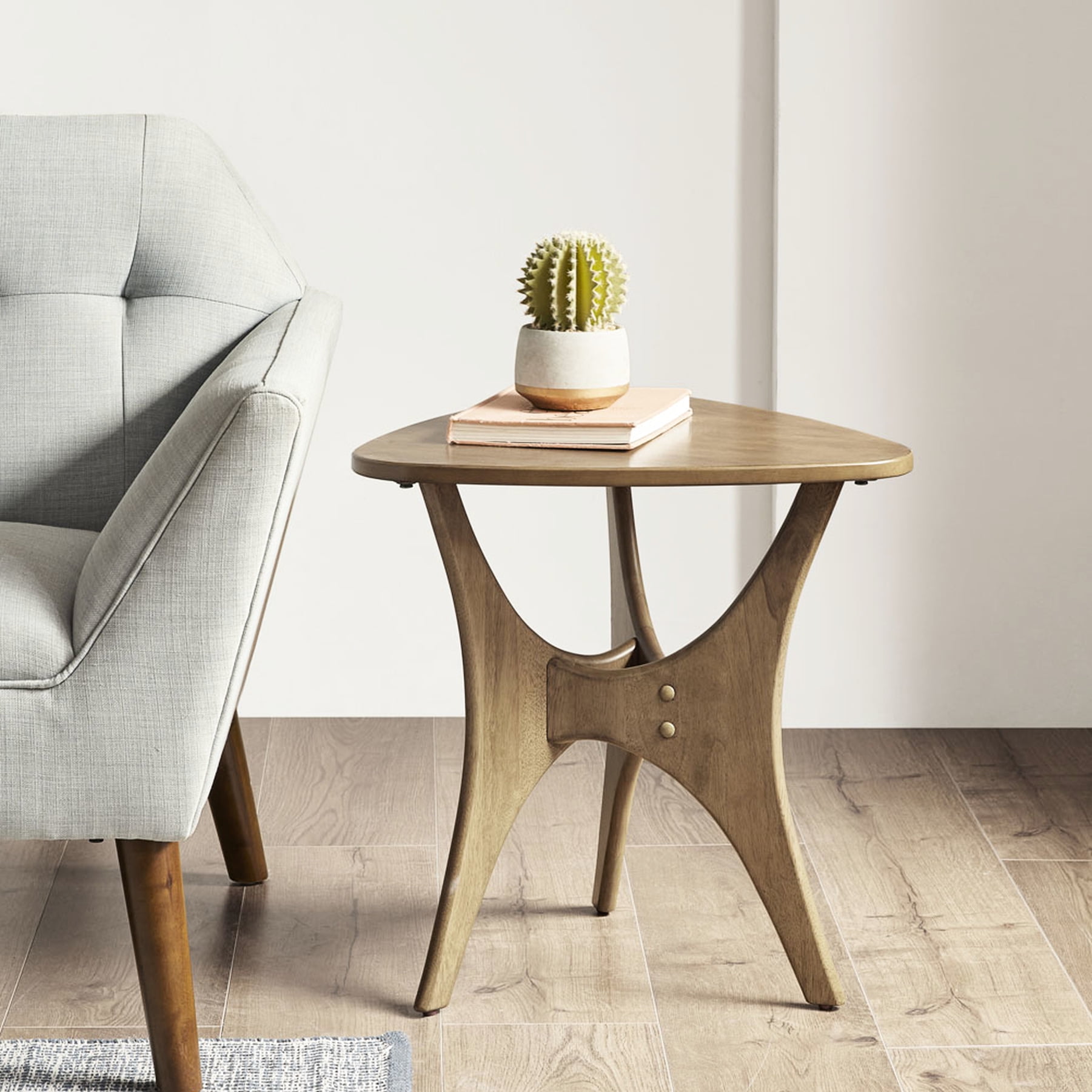 Triangle Wood Table - Brown, , Plywood, Assembly Modern Side Desk With ...