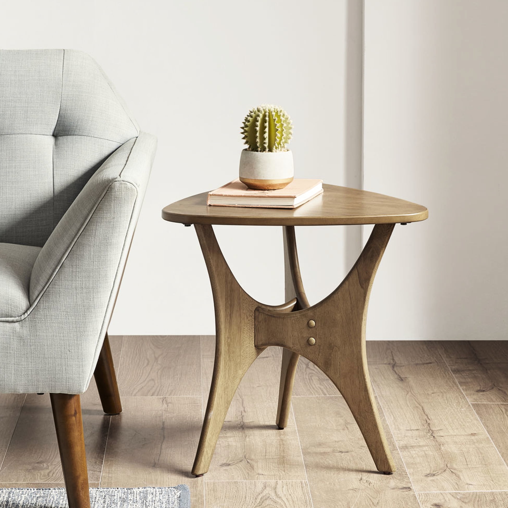 Triangle Wood Table - Brown, , Plywood, Assembly Modern Side Desk With ...