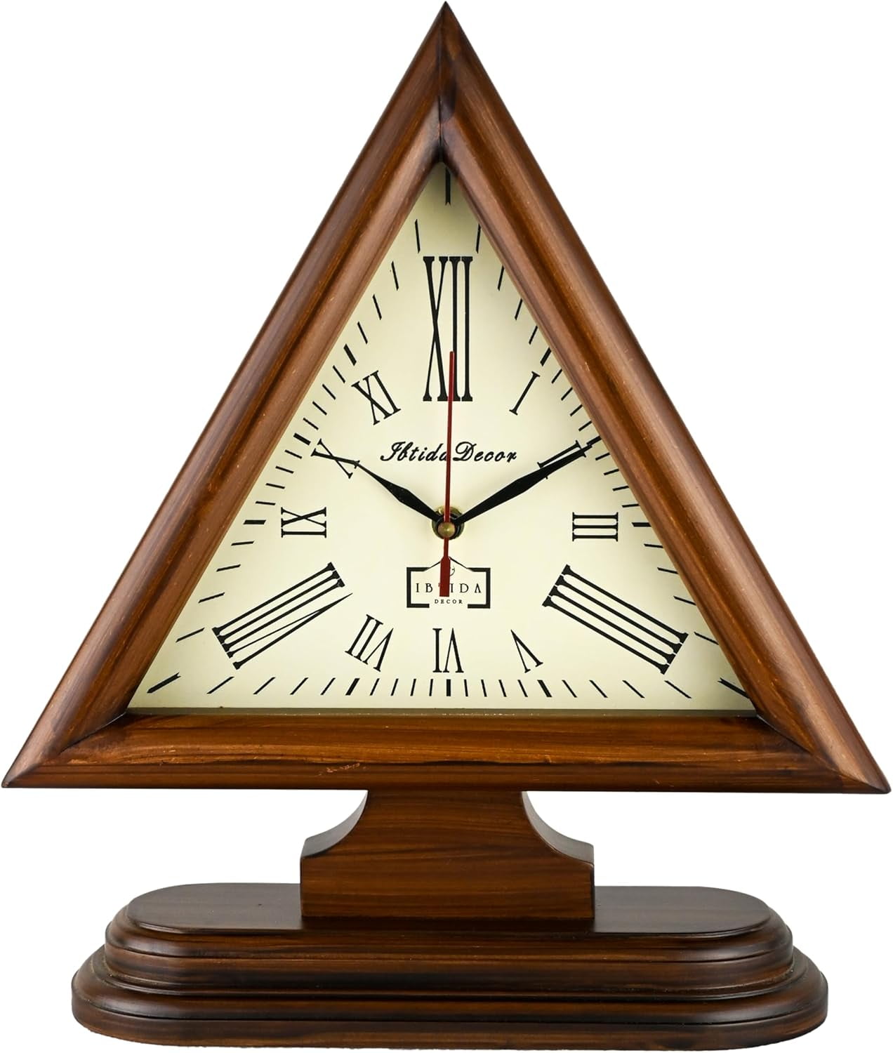 Triangle Wooden Table Clock – Vintage Roman Dial | Silent Sweep Wooden ...