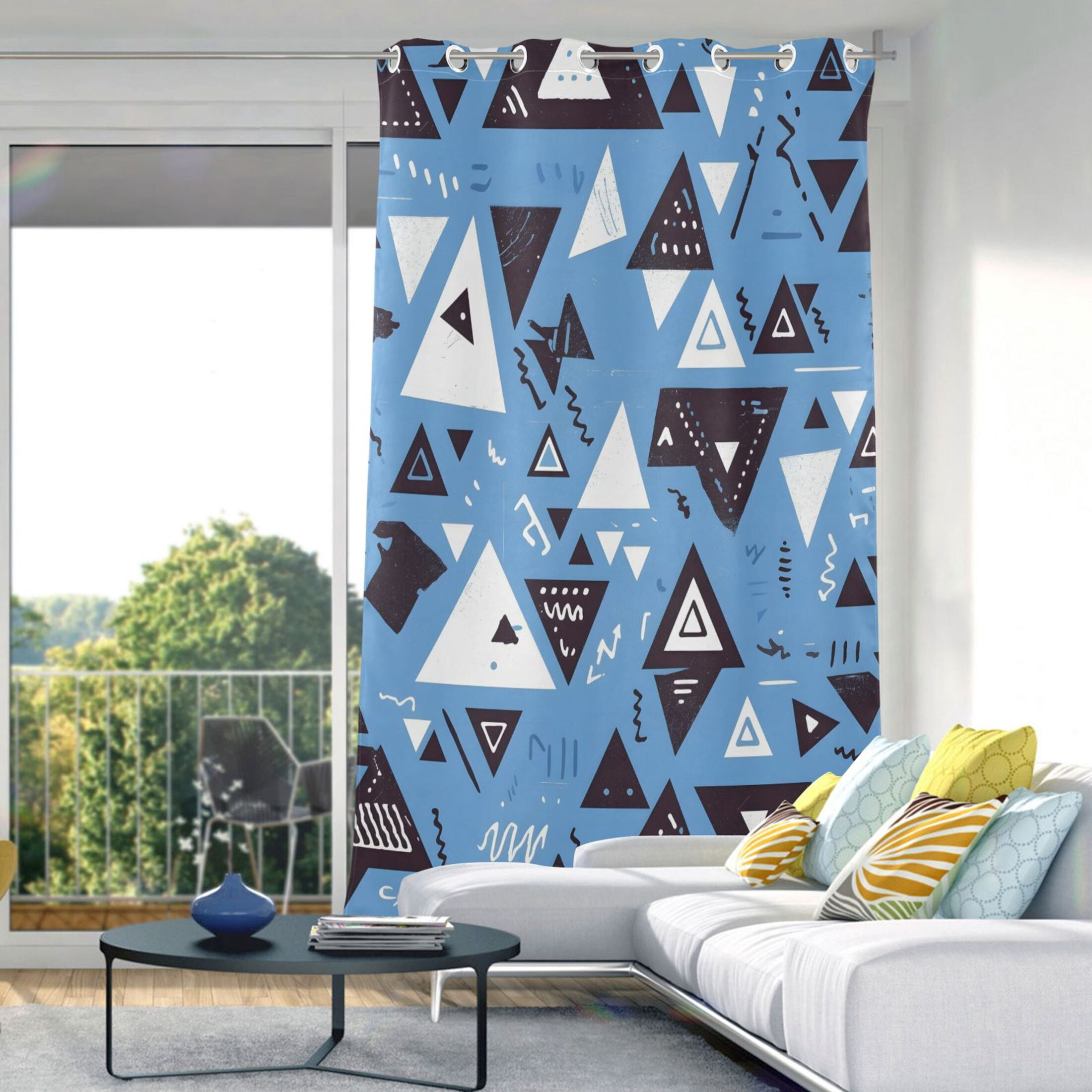 Triangle and Line Geometry Blackout Curtains 84"x52" Thermal Insulated ...