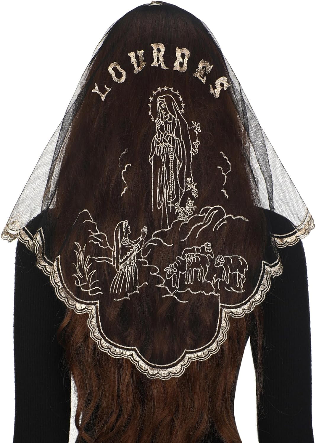 Triangular Camellia Sacred Heart Veil - Church Wedding Embroidered ...