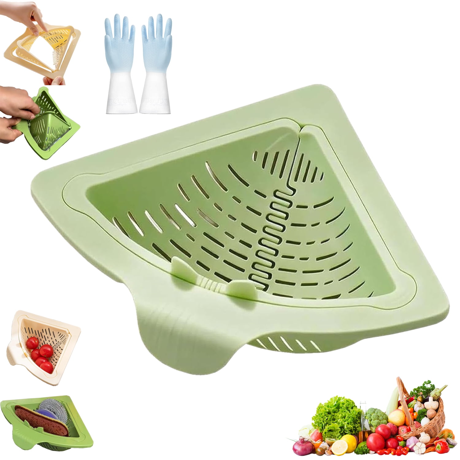 Triangular Drain Basket, Collapsible Magnetic Drainage & Filter Basket ...
