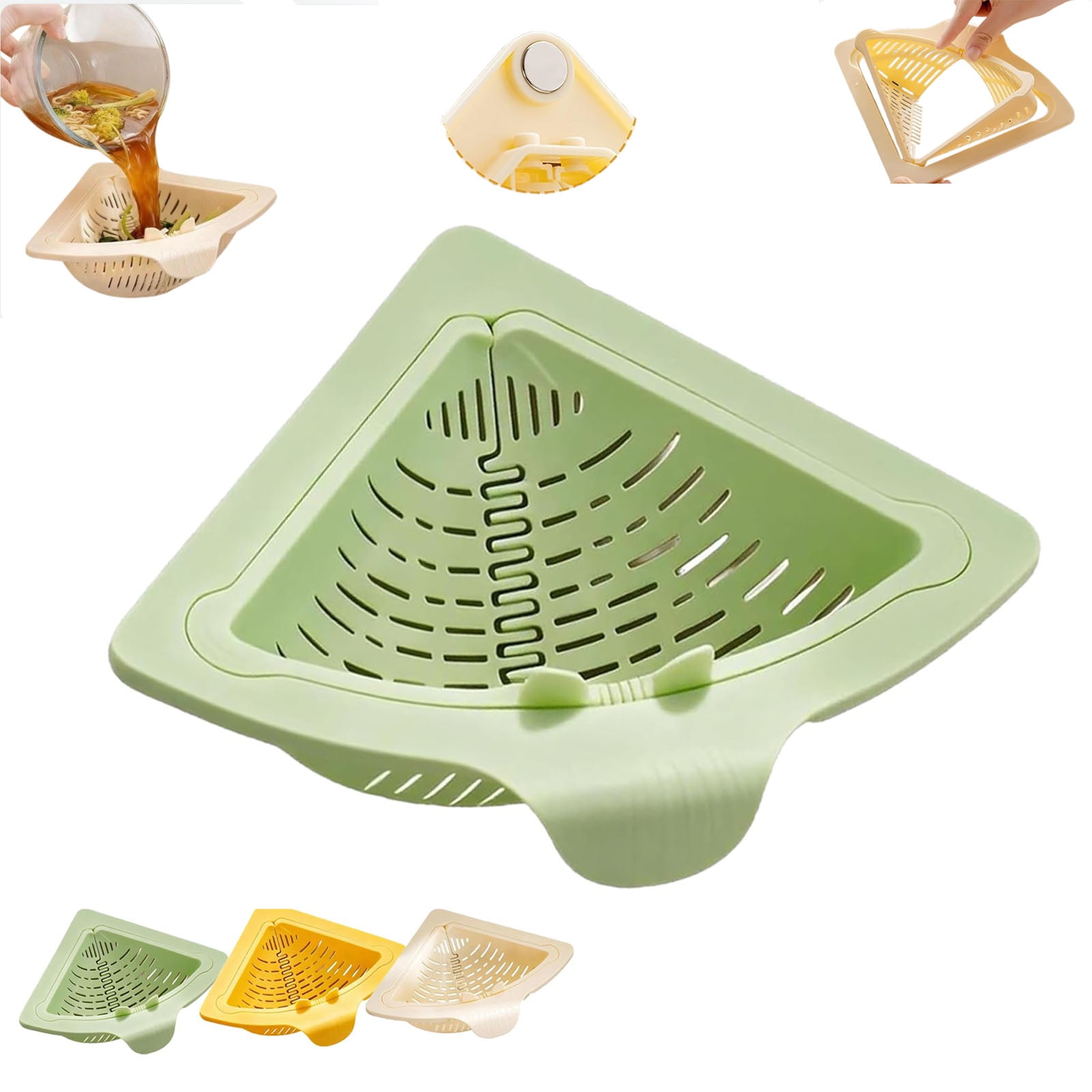 Triangular Drain Basket, Magnetic Suction Corner Sink Strainer, Punch ...
