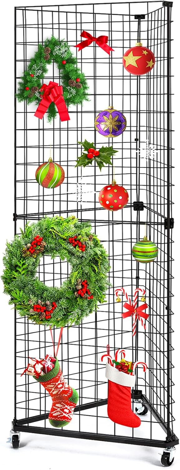 Triangular Gridwall Panel Display Stand, Black Triangle Wire Grid Tower ...