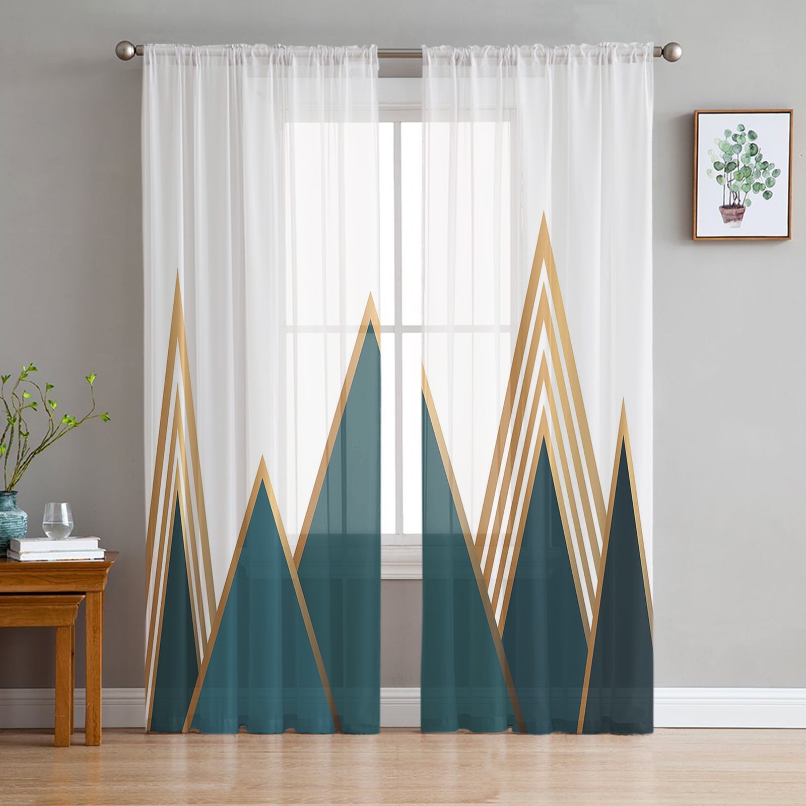Triangular Mountain Shape Tulle Curtains for Living Room Bedroom ration ...