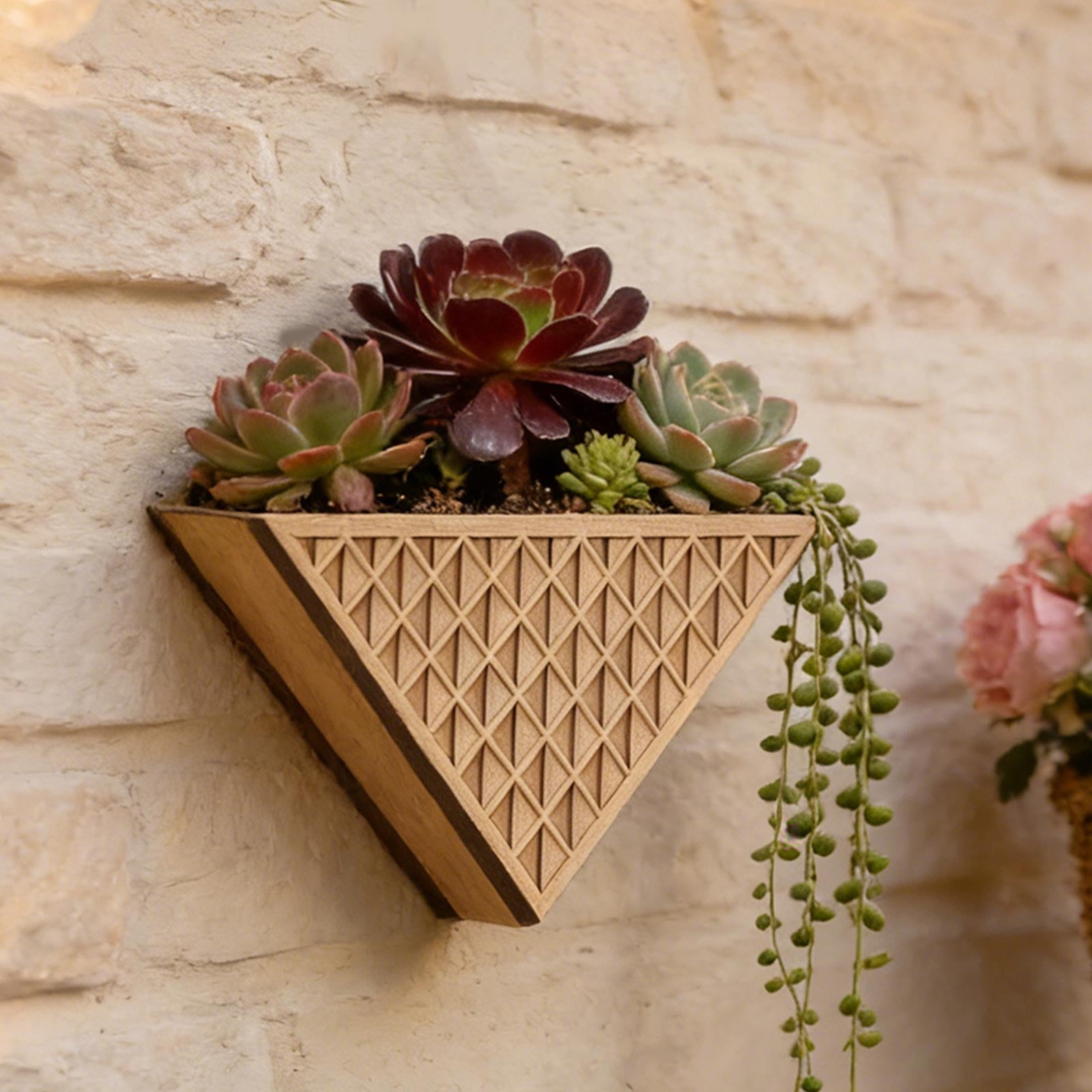 Triangular Pine Wood Wall Mounted Plant Stand and Shelving Unit ...