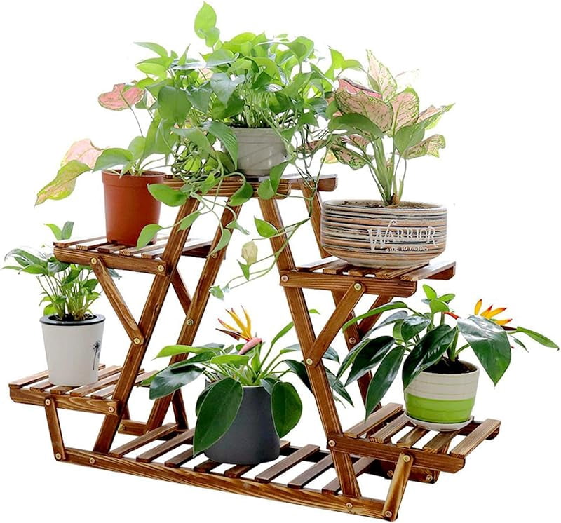 Triangular Plant Stand Indoor: 23 inch High Wooden Shelf 6 Potted ...