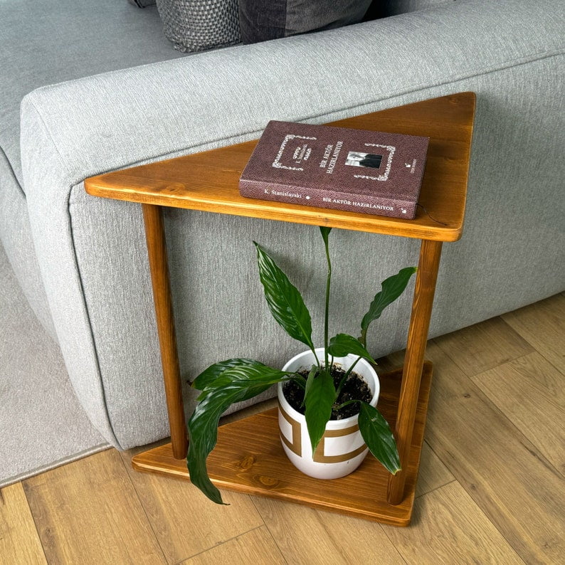 Triangular Side Coffee Table, Corner End Table, Minimalist Sofa Table, Hardwood Couch Table ...