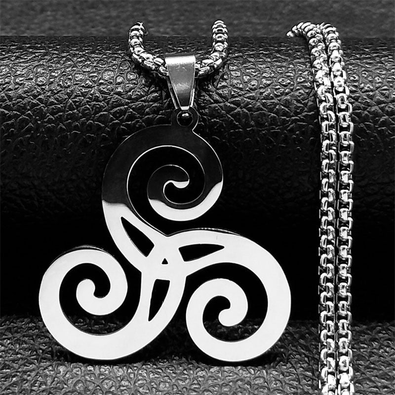 Triangular Spiral Rune 14K White Gold Pendant Necklace for Men and ...
