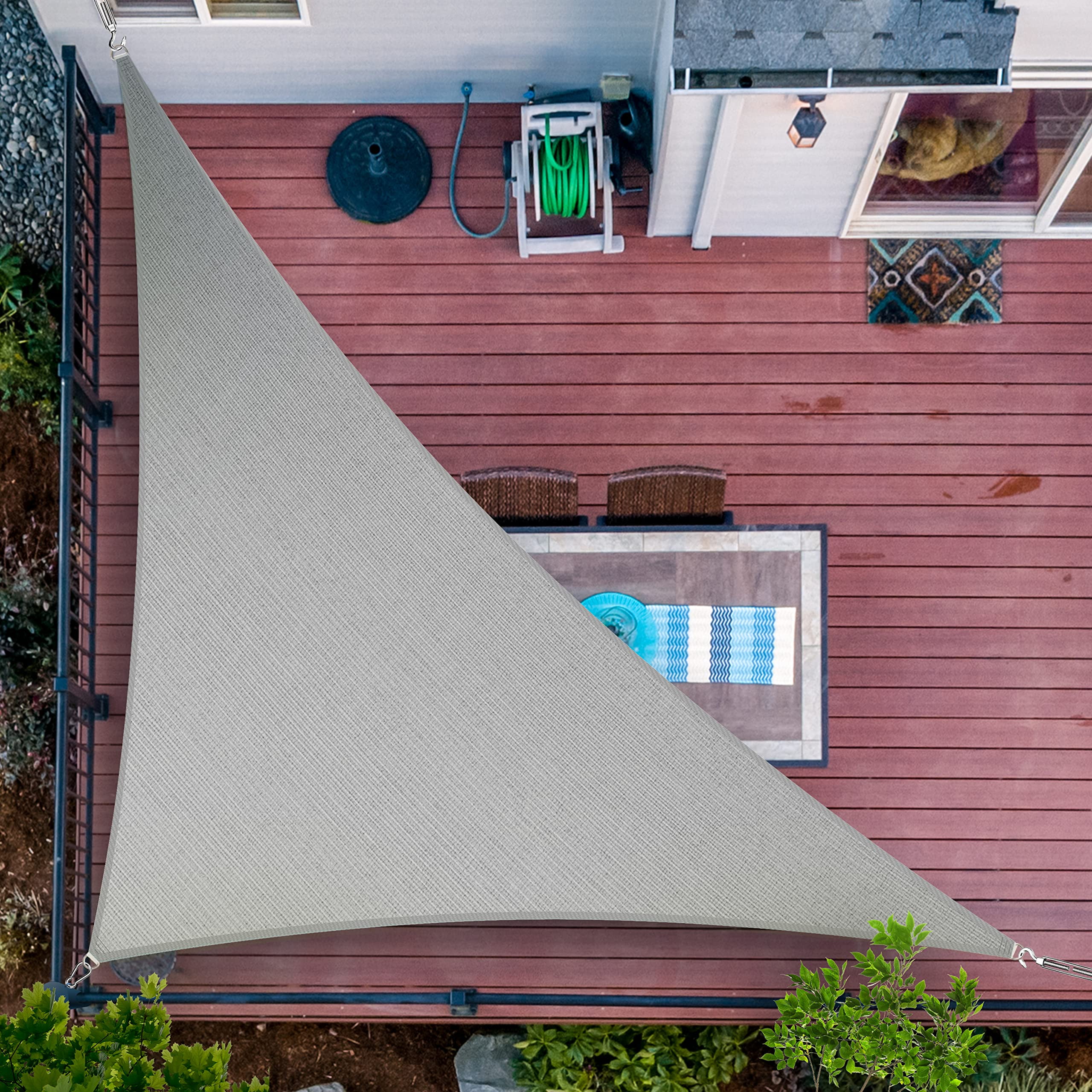 Triangular Sun Shade Sail 9' x 12' x 15' Grey UPF50, Breathable Fabric ...