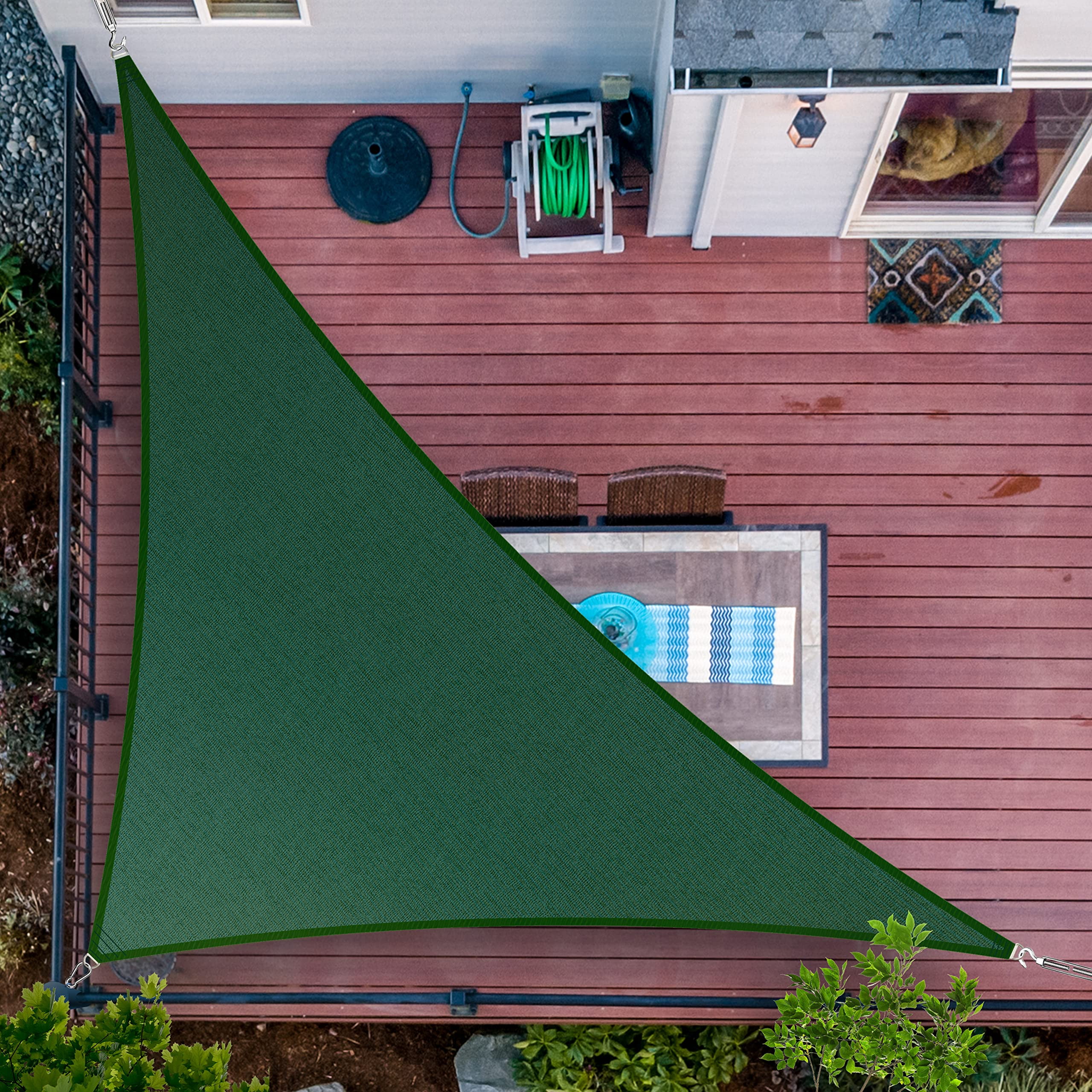 Triangular UPF50 Sun Shade Sail 7x14x15.7 FT, HDPE Fabric with D Rings ...