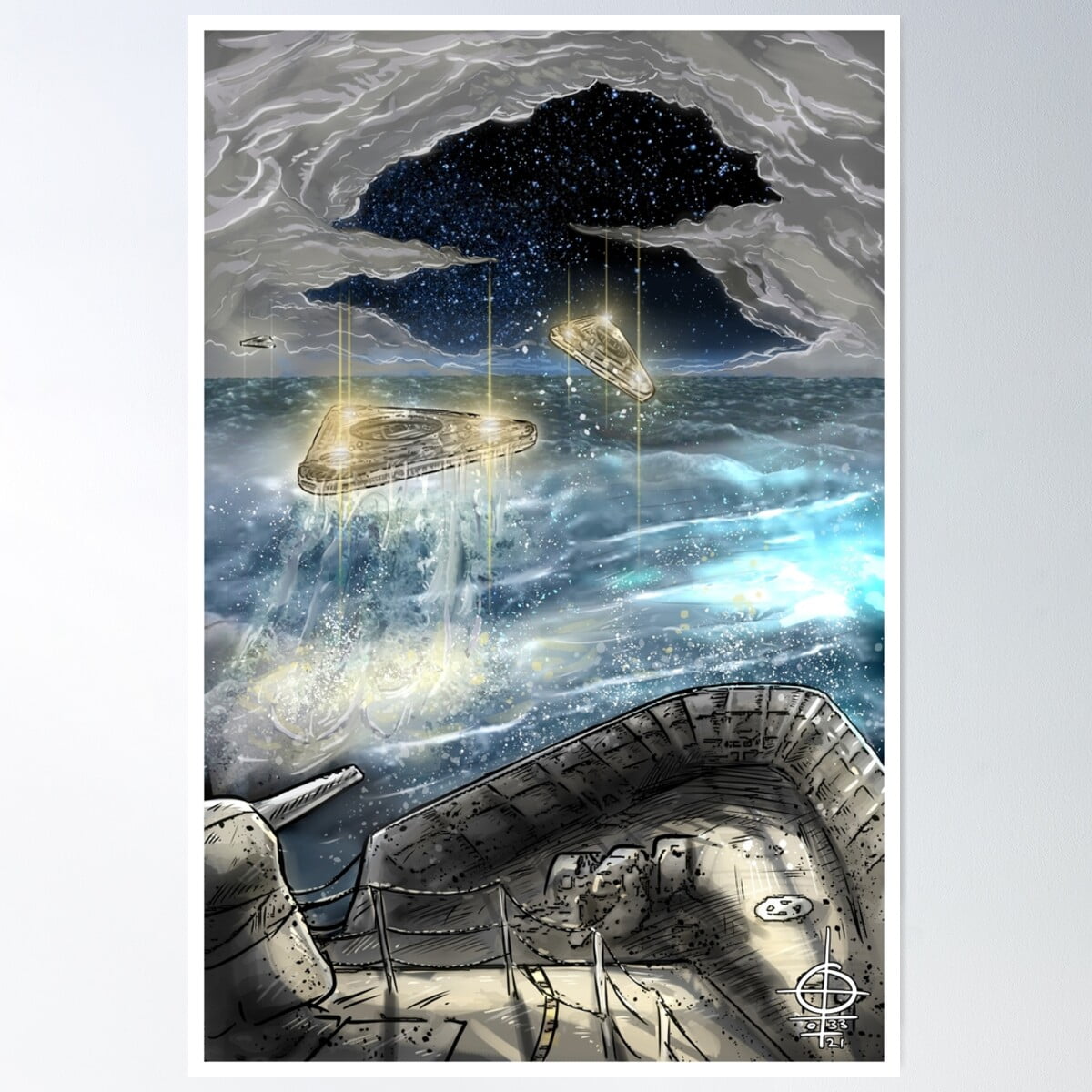 Triangular Ufo/Uap Craft Emerging From Water Poster Wall Art, Modern ...