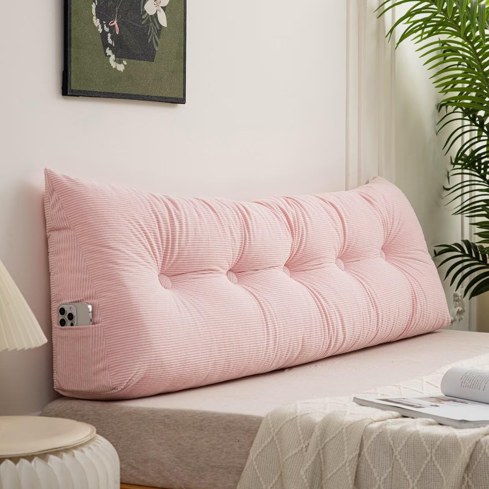 Triangular Wedge Headboard Pillow King with Side Pocket Large Bolster ...