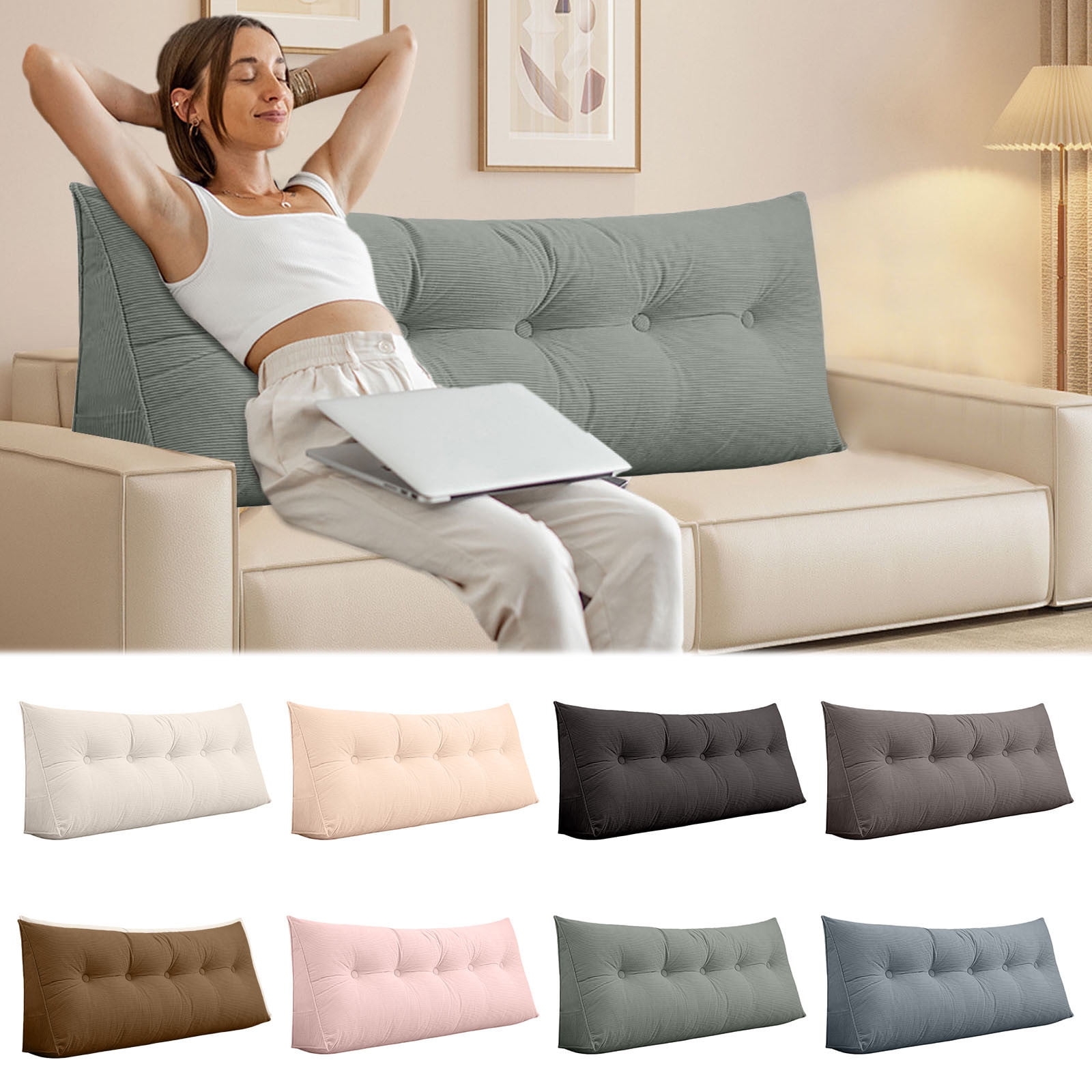 Triangular Wedge Pillow Twin for College Dorm with Side Pocket Large Bolster Cushion Headboard ...