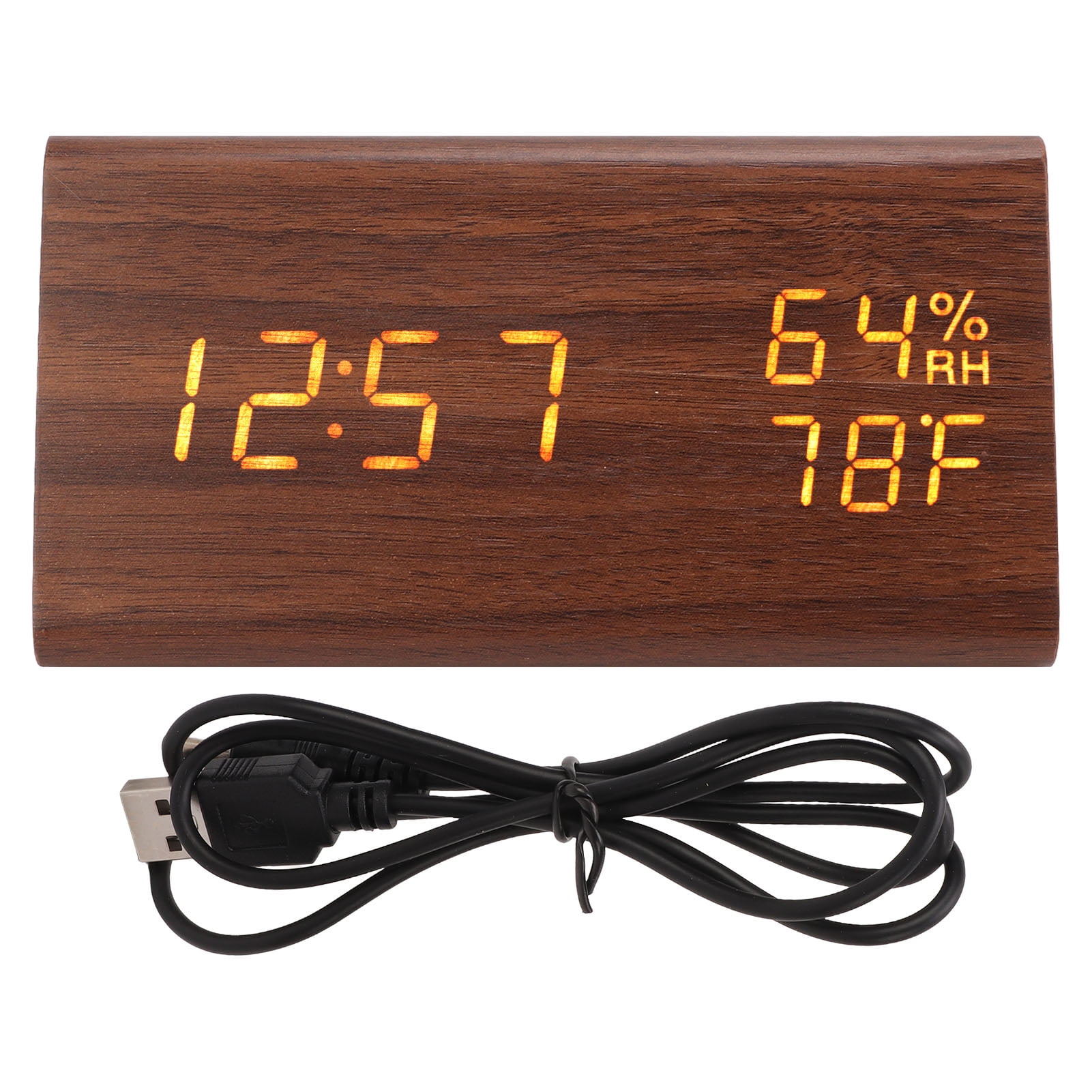 Triangular Wood Clock LED Digital Wide Screen Temperature Display 12/24 ...