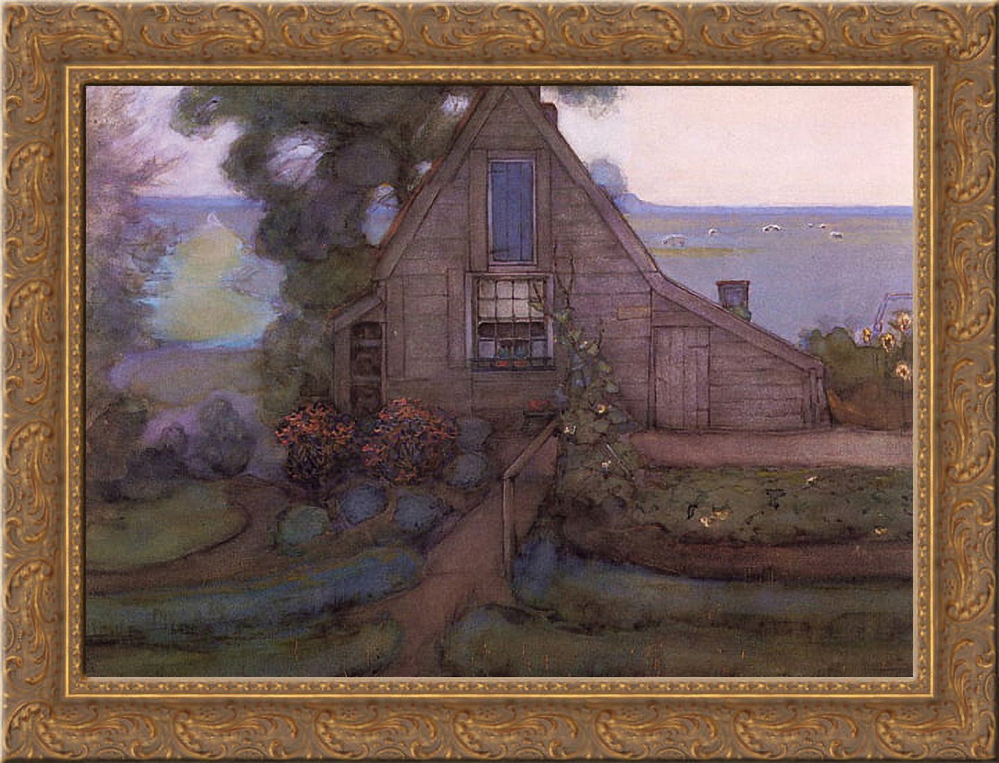 Triangulated Farmhouse Facade with Polder in Blue 24x20 Gold Ornate ...
