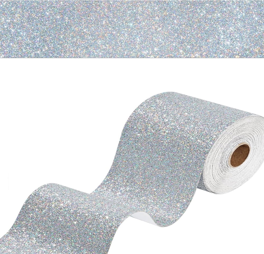 Triani 1 Roll Glitter Wallpaper Border Paste and Stick Glitter Bulletin Board Borders 3.9*118 ...