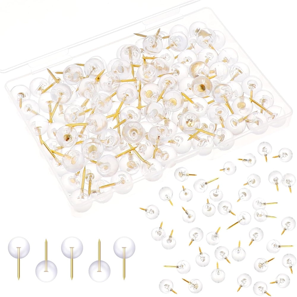 Triani 100Pcs Clear Push Pins 0.78" Gold Round Ball Push Pins for Wall ...