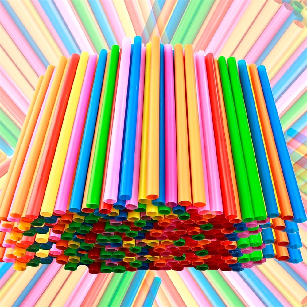 Triani 100Pcs Disposable Plastic Drinking Straws 10mm Colorful Smoothie ...