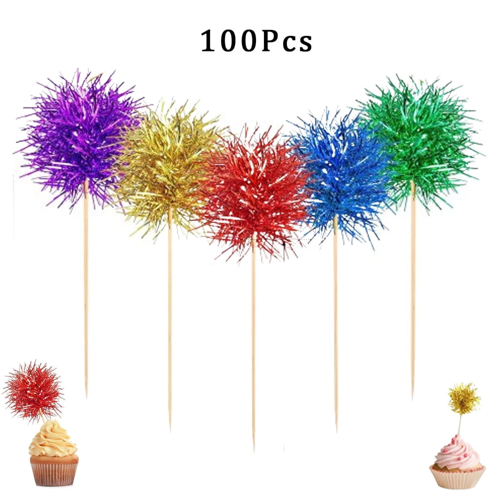 Triani 100Pcs Firework Cupcake Toppers Graduation Foil Holiday Cake ...