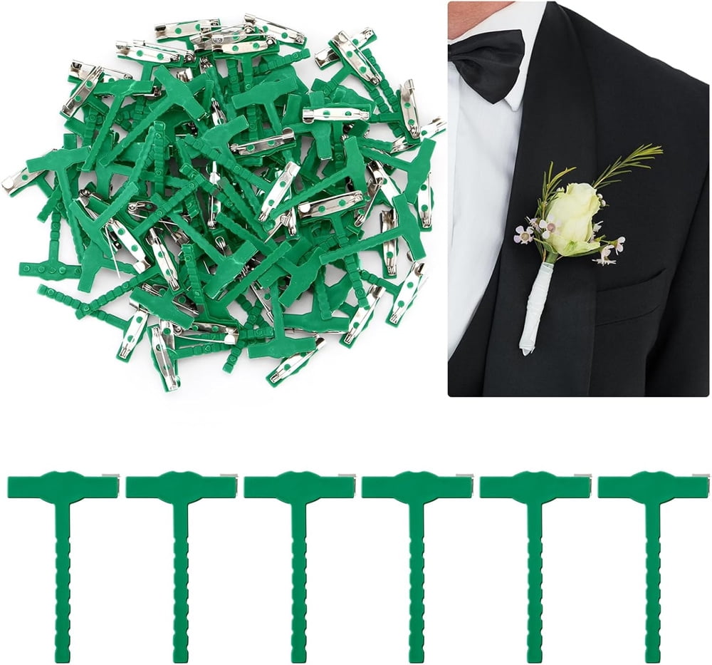 Triani 100Pcs Plastic Boutonniere Safety Pins T-Shaped Wedding ...