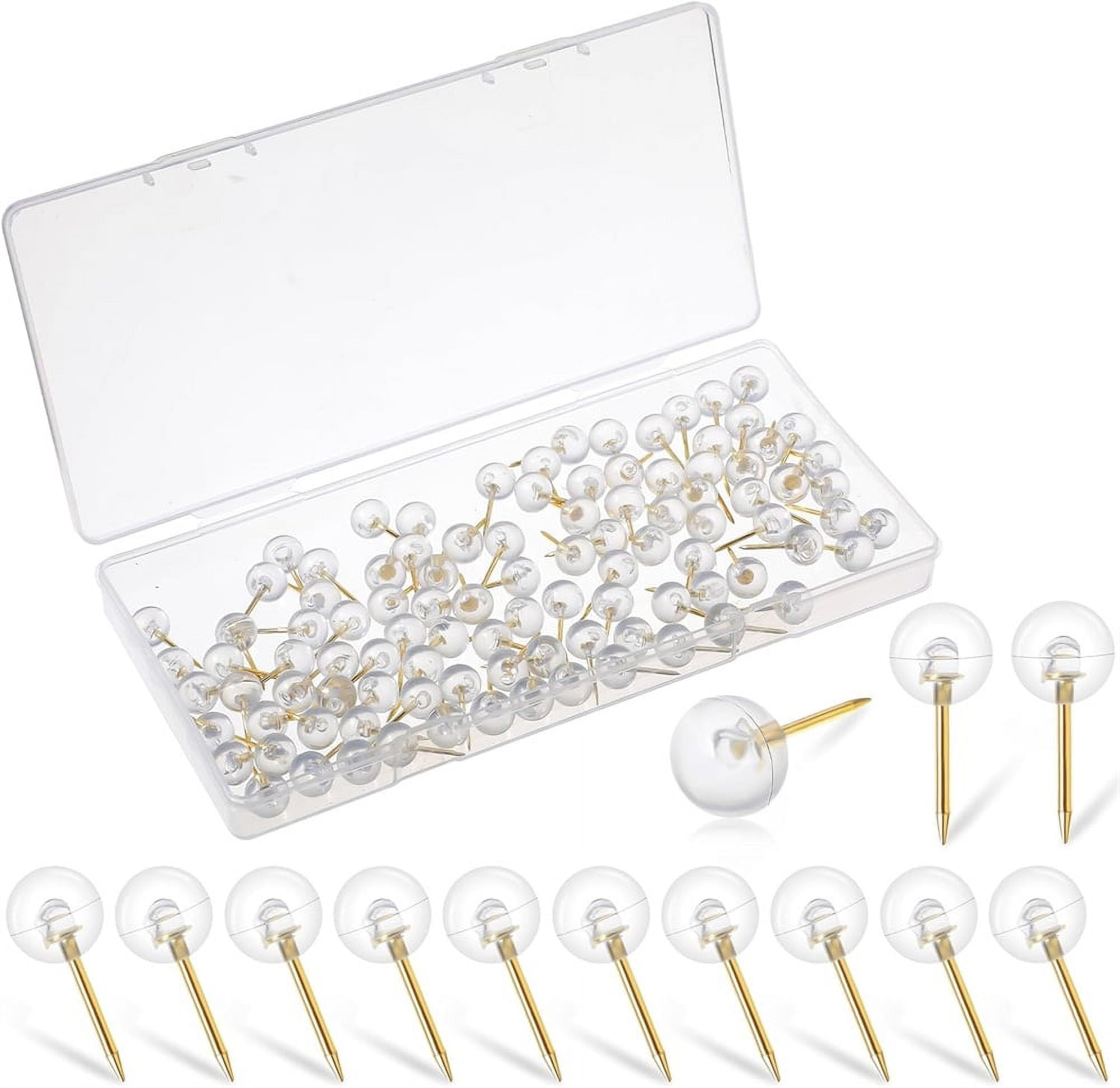 Triani 100Pcs Round Clear Push Pins 0.78" Thumb Tacks Gold Ball Push ...