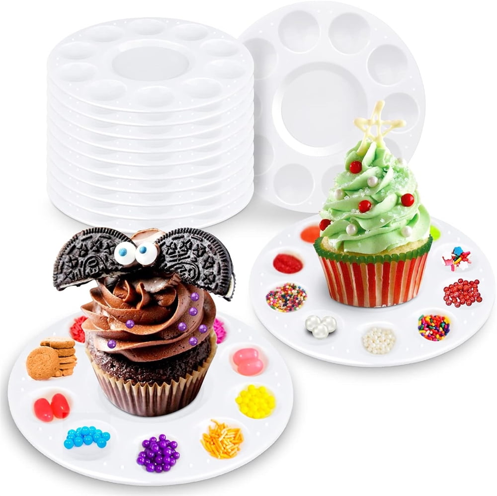 Triani 10Pcs Cupcake Decorating Plates with 10 Wells for Dessert ...
