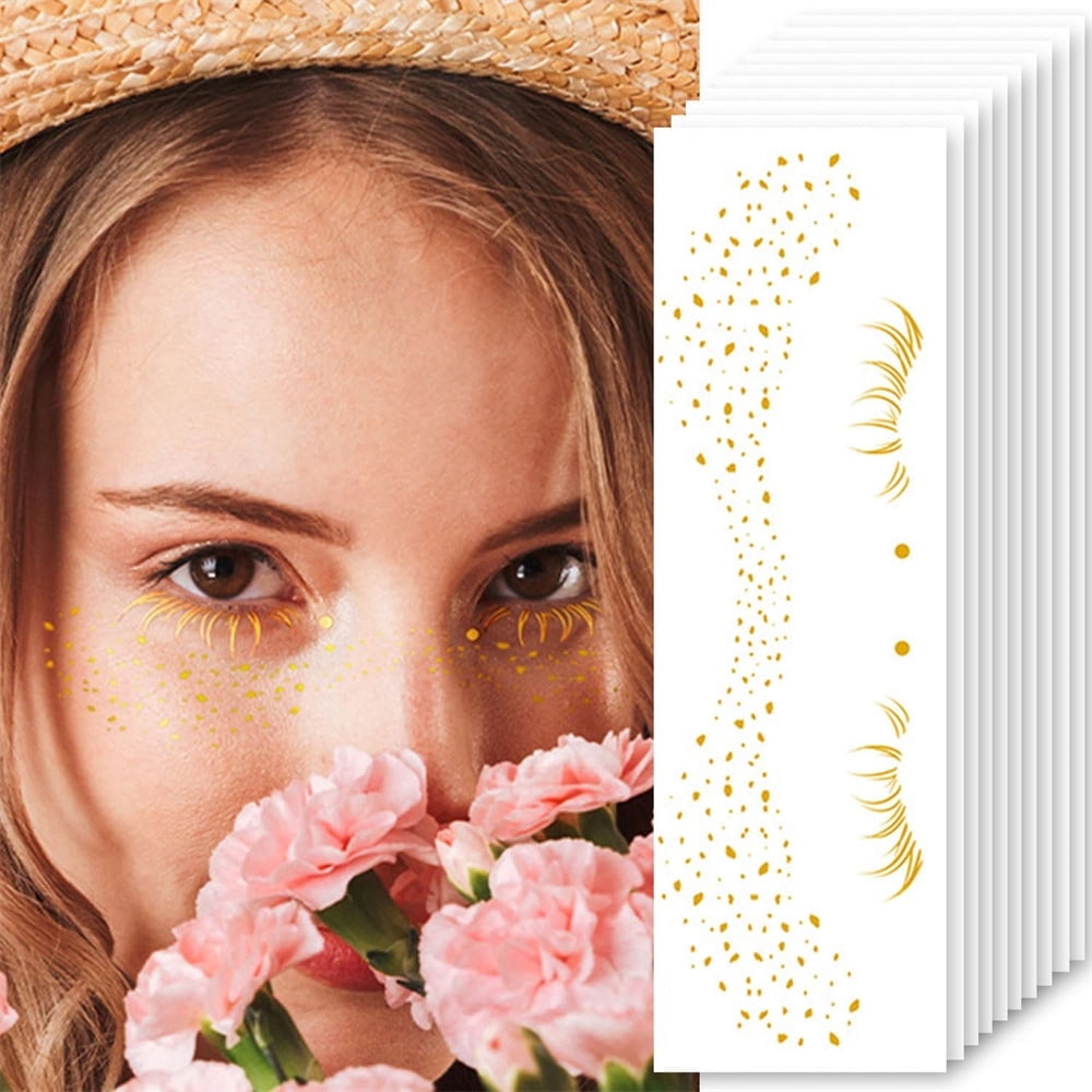 Triani 10Pcs Glitter Freckle Face Tattoo Gold Eye Freckle Temporary Tattoos Makeup Patch ...