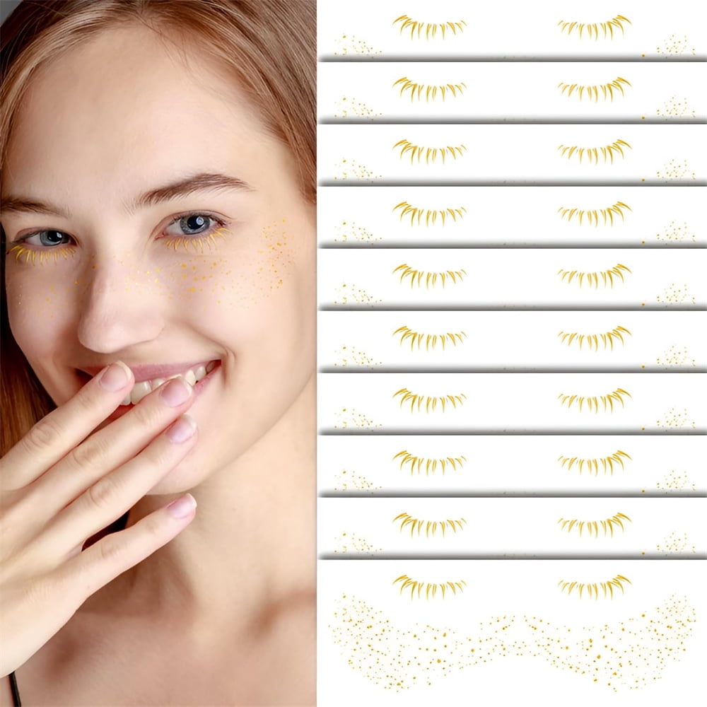 Triani 10Pcs Glitter Freckles Tattoo Sticker Waterproof Shiny Gold Foil ...