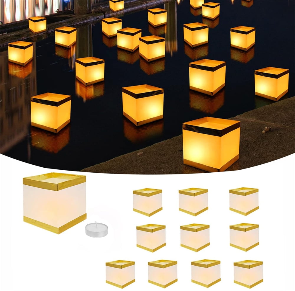 Triani 10Pcs Square Floating Lanterns with Candles 5.9" Reusable ...