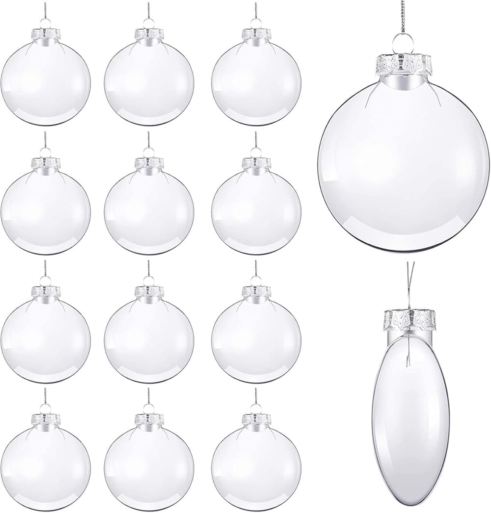 Triani 12Pcs Clear Ornament Ball 3.15" DIY Clear Plastic Flat Disc ...