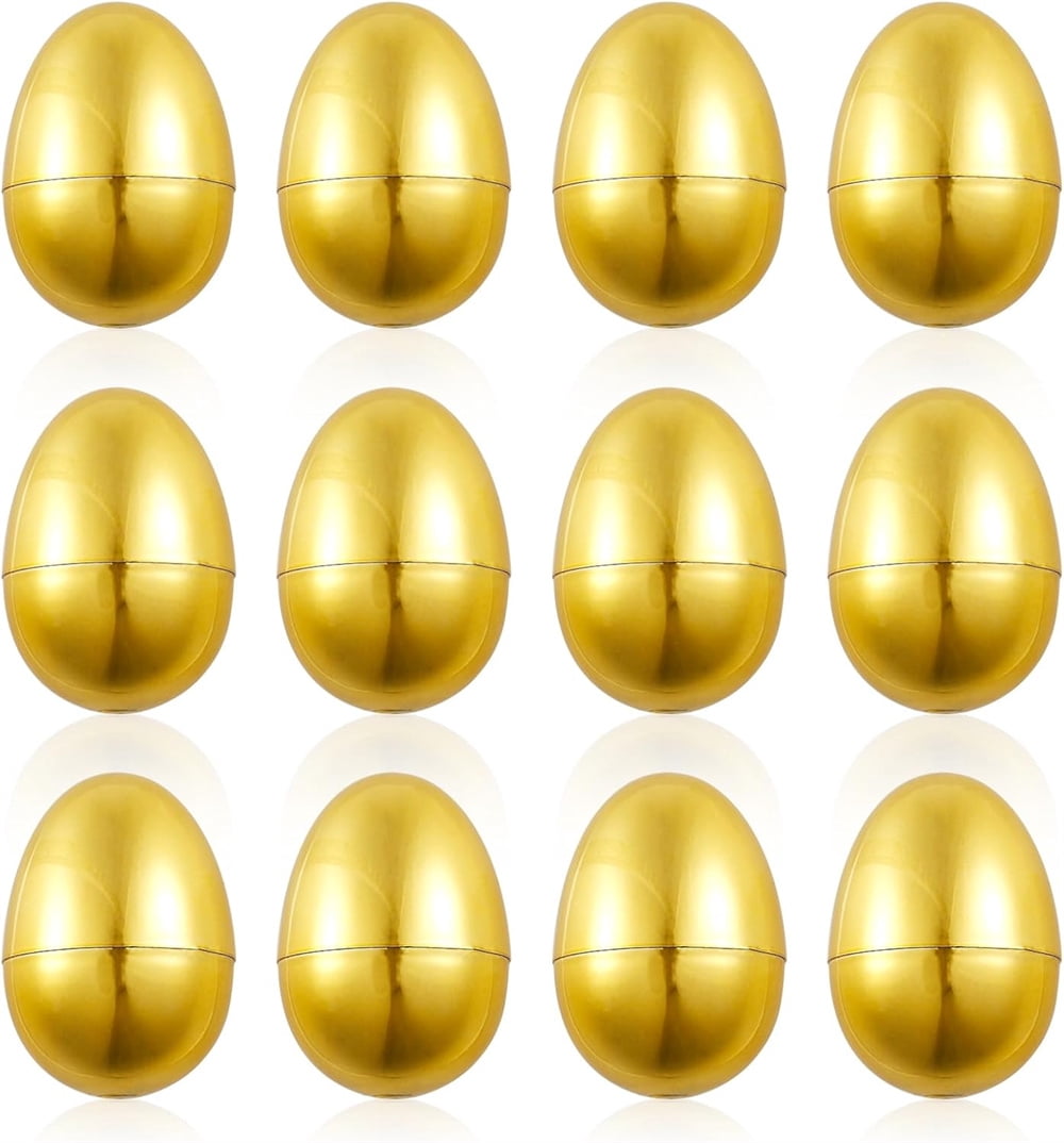 Triani 12Pcs Metallic Giant Empty Plastic Eggs Fillable 2.25" Metallic ...