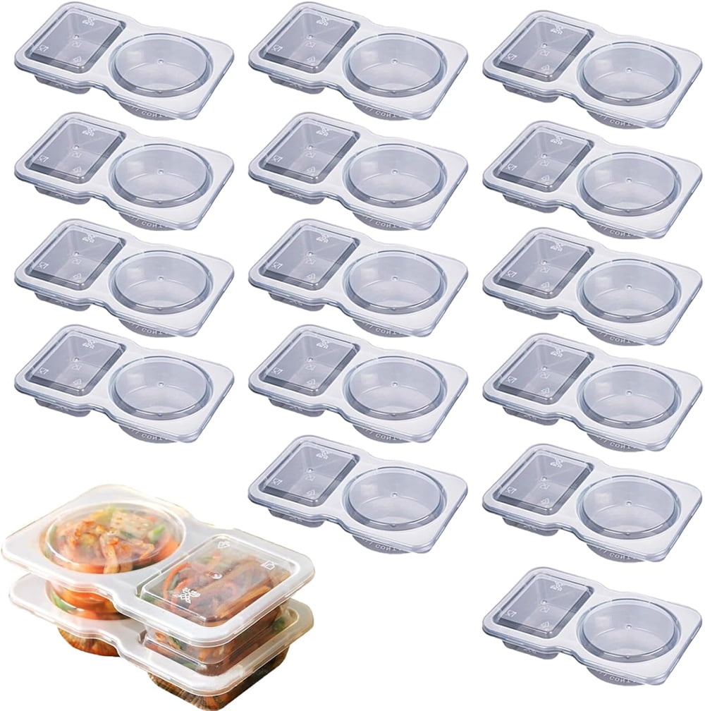Triani 15Pcs 2 Compartment Snack Containers with Lids 4.4 Ounce Snack ...