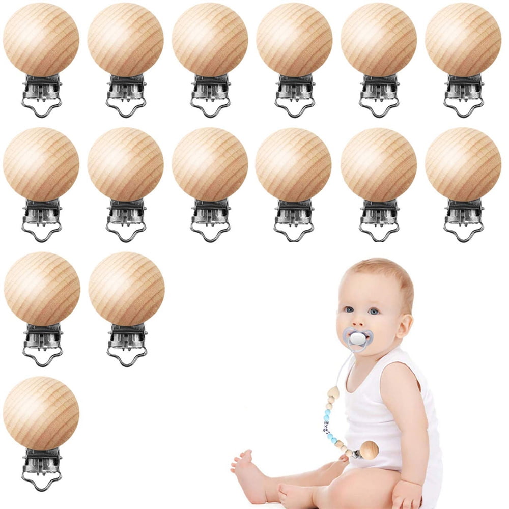 Triani 15Pcs Natural Wood Pacifier Clips Teething Grasping Toy ...