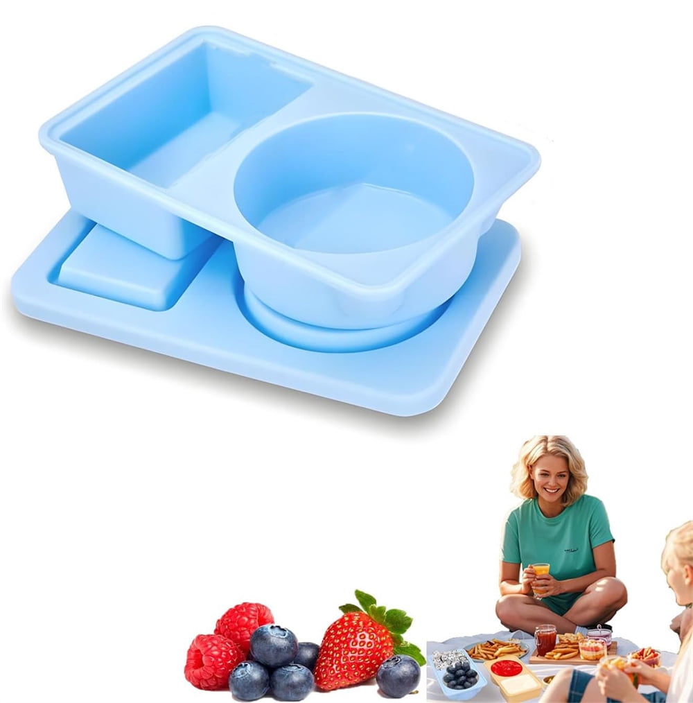 Triani 1Pcs Reusable Silicone Snack Containers Small Double Compartment ...